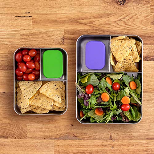 WeeSprout 18/8 Stainless Steel Condiment Containers - Set of 3 Small Dipping Sauce Cups (2.5 oz) with Lids, Pack in Kid/Adult Lunch Box, Leakproof Silicone Lids, Easy to Open, for Dips/Condiments