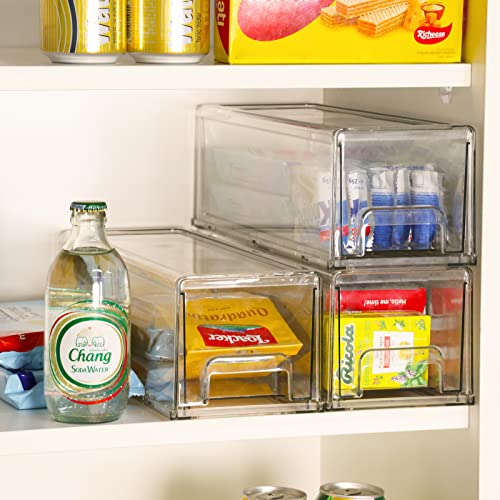 Moretoes Fridge Drawers 3 Pack Clear Stackable Pull Out Refrigerator Organizer Bins, Kitchen Organization Cabinet Fridge Organizer, Pantry Organization and Food Storage Containers