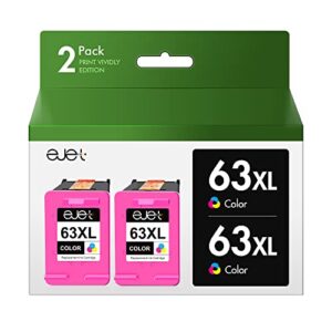 ejet 63xl tri-color ink cartridges replacement for hp 63 color ink cartridge high-yield remanufactured for officejet 3830 envy 4520 4512 officejet 4650 5255 deskjet 1112 3634 3632 printer (2 pack)