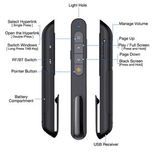 Presentation Clicker with Bluetooth and RF 2.4GHz Dual Modes Red Light, Wireless Presenter Remote Control for Powerpoint Presentations Pointer Slide Clicker for Mac Computer Powered by AAA