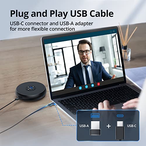 EMEET USB Speakerphone M1A Zoom Certified AI Mics 360° Voice Pickup USB Type C-A Plug&Play Fast Mute Laptop Mic&Speaker Noise Reduction Echo Cancellation Conference Computer Speakers with Microphone