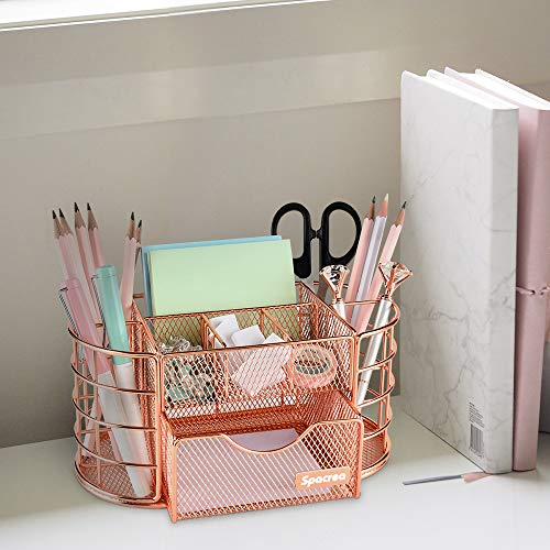 Spacrea Desk Organizers and Accessories, Office Organizer Pencil Holder for Desk, Desk Office Supplies Organizer (Rose Gold)