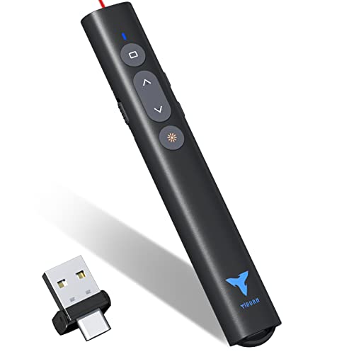 Clicker for Powerpoint Presentations, TIBURN 100 Feet Presentation Clicker USB/USB-C 2 in 1 Slides Clicker for Mac/Win/Computer/Laptop Presentation Pointer