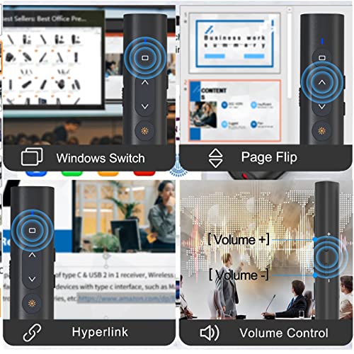 Clicker for Powerpoint Presentations, TIBURN 100 Feet Presentation Clicker USB/USB-C 2 in 1 Slides Clicker for Mac/Win/Computer/Laptop Presentation Pointer