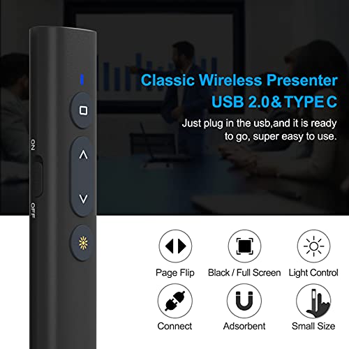 Clicker for Powerpoint Presentations, TIBURN 100 Feet Presentation Clicker USB/USB-C 2 in 1 Slides Clicker for Mac/Win/Computer/Laptop Presentation Pointer