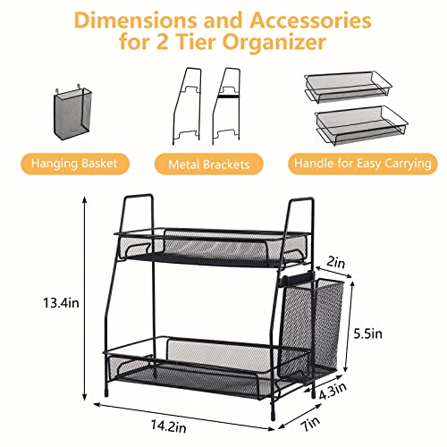 Bathroom Organizer with Basket, 2-Tier Bathroom Countertop Storage Shelf, Bathroom Counter Organizer, Skincare Organizer and Storage Kitchen Counter Organizers Spice Rack(Black)