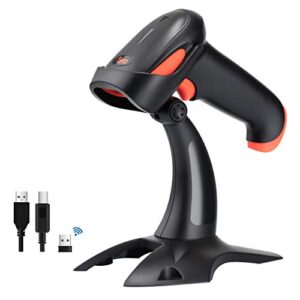 tera pro fully upgraded wireless 2d qr barcode scanner with stand, 3 in 1 bluetooth & 2.4ghz wireless & usb wired, connect smart phone tablet pc, image bar code reader with vibration alert, hw0002