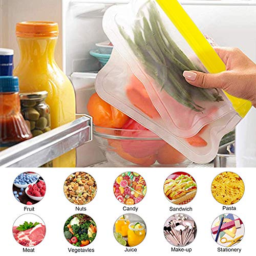 Reusable Storage Bags, 12 Pack BPA Free Leakproof Freezer Bag for Liquid Lunch Sandwich Marinate Meat Fruits - 2 Gallon, 5 Sandwich and 5 Small Bags, Food Grade, Thick, Leakproof and Washable