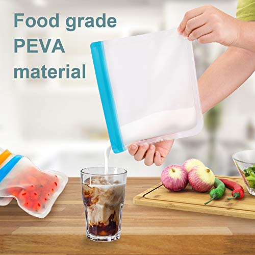 Reusable Storage Bags, 12 Pack BPA Free Leakproof Freezer Bag for Liquid Lunch Sandwich Marinate Meat Fruits - 2 Gallon, 5 Sandwich and 5 Small Bags, Food Grade, Thick, Leakproof and Washable