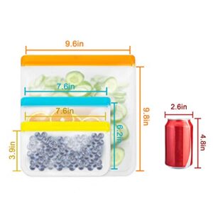 Reusable Storage Bags, 12 Pack BPA Free Leakproof Freezer Bag for Liquid Lunch Sandwich Marinate Meat Fruits - 2 Gallon, 5 Sandwich and 5 Small Bags, Food Grade, Thick, Leakproof and Washable