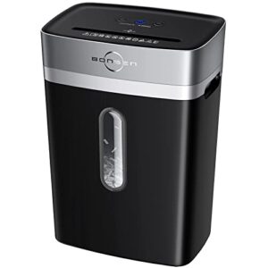 bonsen 12-sheet crosscut paper shredder for home office, 52db, p-4, large 6-gal bin, 10-min non-stop running, credit card/staple shredder for home