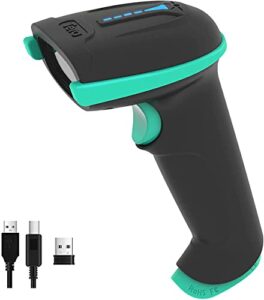 tera barcode scanner wireless versatile 2-in-1 (2.4ghz wireless+usb 2.0 wired) with battery level indicator 328 feet transmission distance rechargeable 1d laser bar code reader usb handheld (blue)