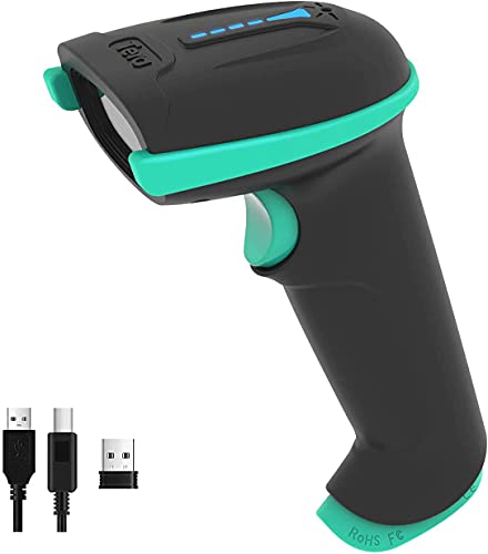 Tera Barcode Scanner Wireless Versatile 2-in-1 (2.4Ghz Wireless+USB 2.0 Wired) with Battery Level Indicator 328 Feet Transmission Distance Rechargeable 1D Laser Bar Code Reader USB Handheld (Blue)