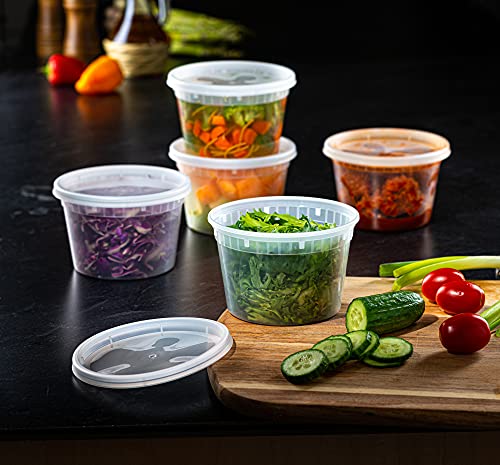 16 oz. Plastic Deli Food Storage Containers with Airtight Lids [48 Sets]