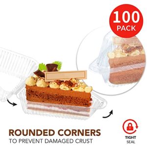 100 Pieces Cake Slice Plastic Containers, 5 Inches Hinged Lid Cheese cake Container, for Home, Bakery and Cafe