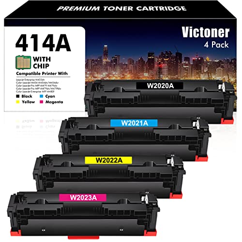 VICTONER 414A 414X Toner Cartridges 4 Pack (with Chip) Compatible Replacement for HP 414A 414 W2020A Work for HP Color Pro MFP M479fdw M479fdn M454dw M454dn Printer Ink (Black Cyan Magenta Yellow)