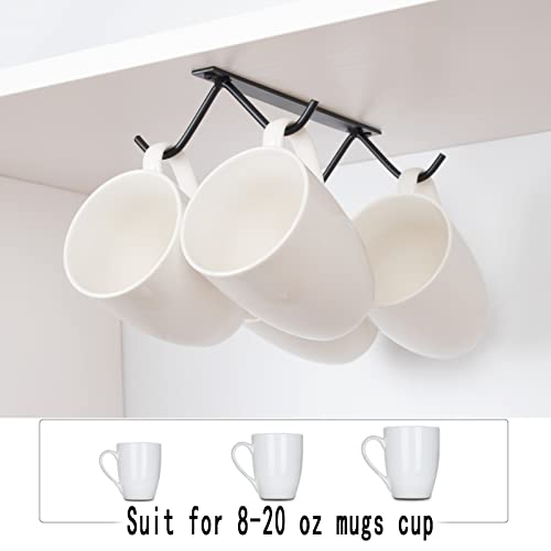 Cabinet Hook Mug Holder - Hanging Coffee Cup Rack for Kitchen, Under Cabinets Metal Hangers Organizer Shelf Storage Utensil (Black)