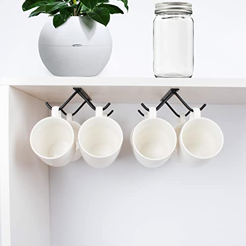 Cabinet Hook Mug Holder - Hanging Coffee Cup Rack for Kitchen, Under Cabinets Metal Hangers Organizer Shelf Storage Utensil (Black)