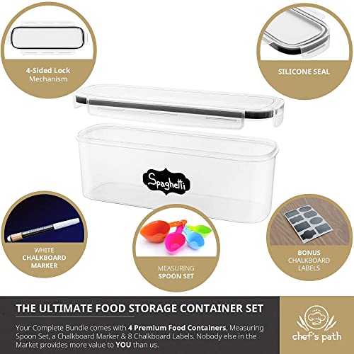 Chef's Path Airtight Food Storage Containers with Lids (4 PC) - Pasta Storage Containers for Pantry, Spaghetti & Noodles - Plastic Kitchen Containers for Pantry Organization and Storage