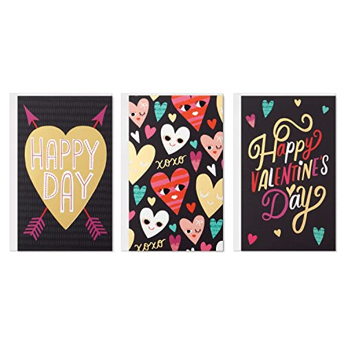 Hallmark Kids Mini Valentines Day Cards Assortment, 18 Classroom Cards with Envelopes (Gold Foil Happy Hearts)