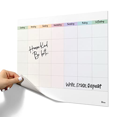 M.C. Squares Reusable Monthly Calendar Whiteboard. Schedule clings to Stainless Steel & Glass (Any Shiny Surface) Included Smudge-Free Wet-Erase Tackie Marker, Made in The USA