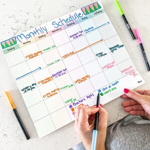 M.C. Squares Reusable Monthly Calendar Whiteboard. Schedule clings to Stainless Steel & Glass (Any Shiny Surface) Included Smudge-Free Wet-Erase Tackie Marker, Made in The USA