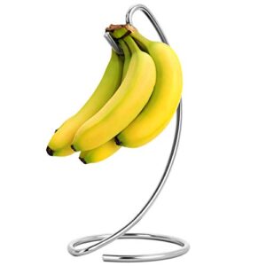 banana holder modern banana hanger tree stand hook for kitchen countertop, satin nickel banana stand, by homeries (satin nickel)