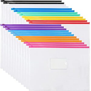 eoout 24pcs plastic envelopes poly zip envelopes files zipper folders, a4 size, letter size, 10 colors, for school office travel storage supplies