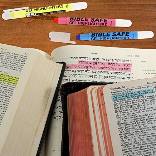 U.S. Office Supply Bible Safe Gel Highlighters, 6 Pack Set - 6 Different Bright Neon Fluorescent Highlight Colors Yellow, Orange, Pink, Purple, Green, Blue - Won't Bleed, Fade or Smear - Study Guide