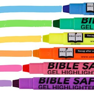 U.S. Office Supply Bible Safe Gel Highlighters, 6 Pack Set - 6 Different Bright Neon Fluorescent Highlight Colors Yellow, Orange, Pink, Purple, Green, Blue - Won't Bleed, Fade or Smear - Study Guide