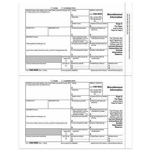 1099 MISC Forms 2022, 4 Part Tax Forms Kit, 25 Vendor Kit of Laser Forms Designed for QuickBooks and Accounting Software