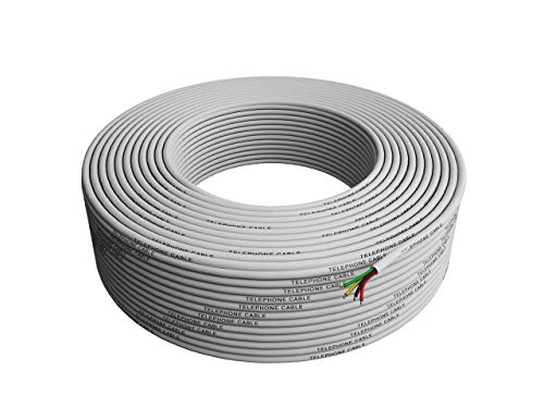 Phone Cable 300ft Rounded White Roll (100m Long) 4x1/0.4 26 AWG Gauge Solid Wire -Round Telephone Cord Line Extension Bulk Rool Reel -compatible with RJ11 4P4C Crimp End Connector Jack - Tupavco TP801