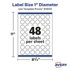 Avery Matte White Round Labels with Sure Feed, 1" diameter, 1,200 Matte White Printable Labels