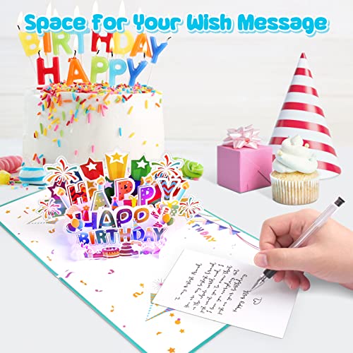 Large Birthday Card, INPHER 3D Pop up Birthday Cards, Light and Music Happy Birthday Card, Musical Birthday Gift Greeting Card for Men, Women, Kids