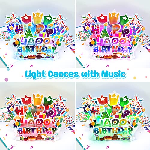 Large Birthday Card, INPHER 3D Pop up Birthday Cards, Light and Music Happy Birthday Card, Musical Birthday Gift Greeting Card for Men, Women, Kids