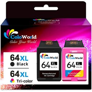 coloworld for hp 64xl ink cartridge combo pack for 64 64xl ink cartridge for hp printers compatible for hp envy photo 7855 7155 7858 7120 6255 7164 6222 7800 tango, envy inspire 7900e 7955e printer