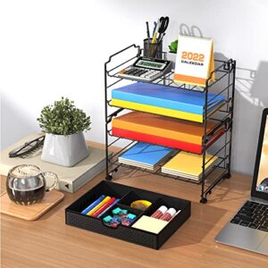 Elbourn Desk Organizer, 4-Tier Office Organization with Drawer, Desktop Paper Holder Letter Tray File Organizers and Accessories Office Supplies Desk Storage for Office School Home - Black