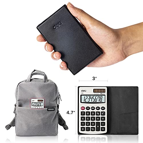 Calculator, Deli Standard Function Basic Calculators, Solar Battery Dual Power Office Calculator with Cover, Metal Panel