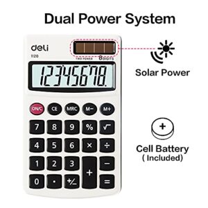 Calculator, Deli Standard Function Basic Calculators, Solar Battery Dual Power Office Calculator with Cover, Metal Panel