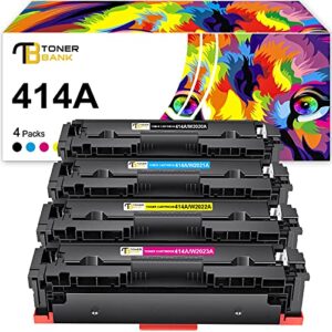 toner bank compatible toner cartridge replacement for hp 414a 414x 414 w2020a work with color pro mfp m479fdw m454dw m479fdn m454dn m479 laser printer ink (black cyan magenta yellow, 4-pack)