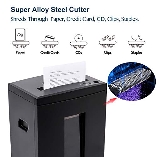 WOLVERINE 10-Sheet Super Micro Cut High Security Level P-5 Heavy Duty Paper/CD/Card Ultra Quiet Shredder for Home Office by 40 Mins Running Time and 6 Gallons Pullout Waste Bin SD9112 (Black ETL)