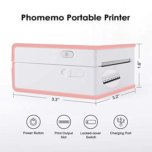 Phomemo M02 Mini Thermal Printer- Bluetooth Thermal Photo Printer with 3 Rolls Transparent Sticker Paper, Compatible with iOS + Android for Plan Journal, Study Notes, Art Creation, Work, Gift