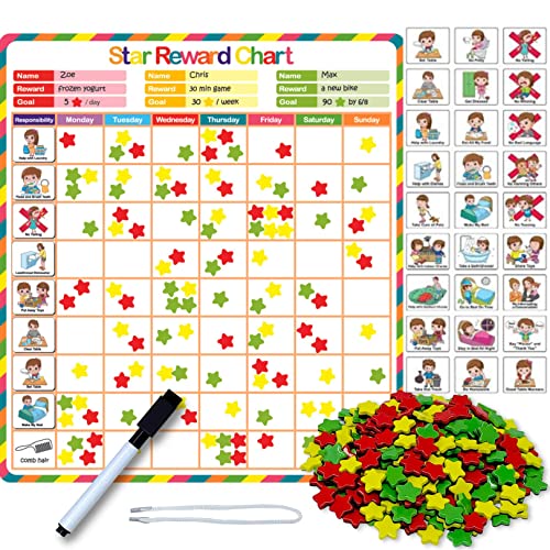 Kanru Behavior Chart for Kids at Home, Magnetic Reward Chart, Responsibility Chart, Chore Chart, Star Chart, Accommodate 1-3 Kids (for Home Use)