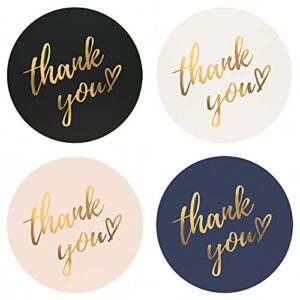 mobiusea party thank you stickers roll | simple and sincere | 1.5 inch | waterproof | 500 labels for small business, packaging, mailer seal stickers | 4 classic colors with gold foil design