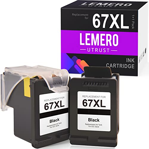 LemeroUtrust 67XL Remanufactured Ink Cartridge Replacement for HP 67 67XL use with HP DeskJet 2755, 2722 Plus 4155, 4155e, 4152 Envy Pro 6055, 6455, 6455e, 6420 (1 Print Head, 2 Black Ink Cartridges)