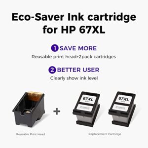 LemeroUtrust 67XL Remanufactured Ink Cartridge Replacement for HP 67 67XL use with HP DeskJet 2755, 2722 Plus 4155, 4155e, 4152 Envy Pro 6055, 6455, 6455e, 6420 (1 Print Head, 2 Black Ink Cartridges)