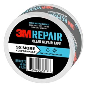 3m clear repair tape, clear tape allows discreet repairs, indoor and outdoor 3m tape, 1.88 inches x 20 yards, 1 roll