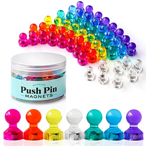 Colorful Push Pin Magnets |56 pc| Fun Magnetic Push Pins Used for Office Magnets, Whiteboard Magnet, Refrigerator Magnets, Classroom Magnets, Calendar Magnets, Map Magnets & Pictures