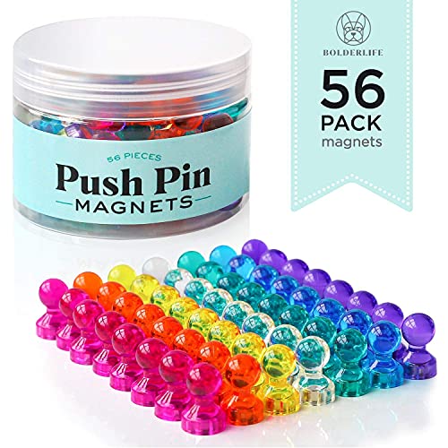 Colorful Push Pin Magnets |56 pc| Fun Magnetic Push Pins Used for Office Magnets, Whiteboard Magnet, Refrigerator Magnets, Classroom Magnets, Calendar Magnets, Map Magnets & Pictures