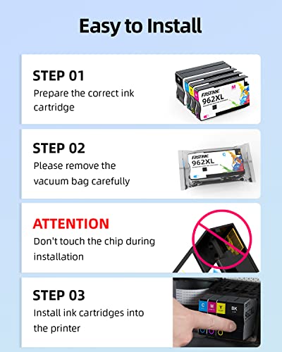 FASTINK Compatible 962XL Ink Cartridges Combo Pack,with Updated Chip,High Yield,Replacement for HP 962XL 962 XL,Works with HP OfficeJet Pro 9010 9015 9015e 9018 9018e 9025 9025e Printer